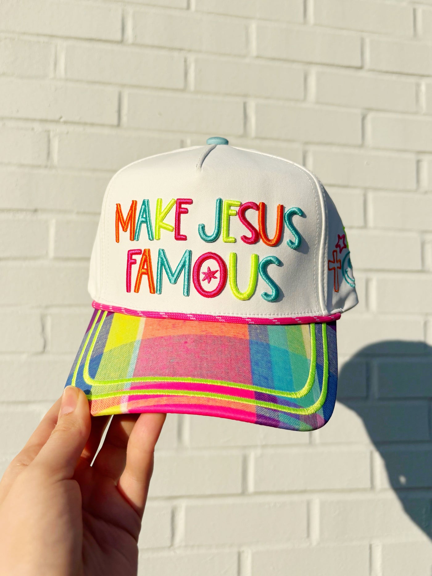 Colorful Plaid Make Jesus Famous Hat