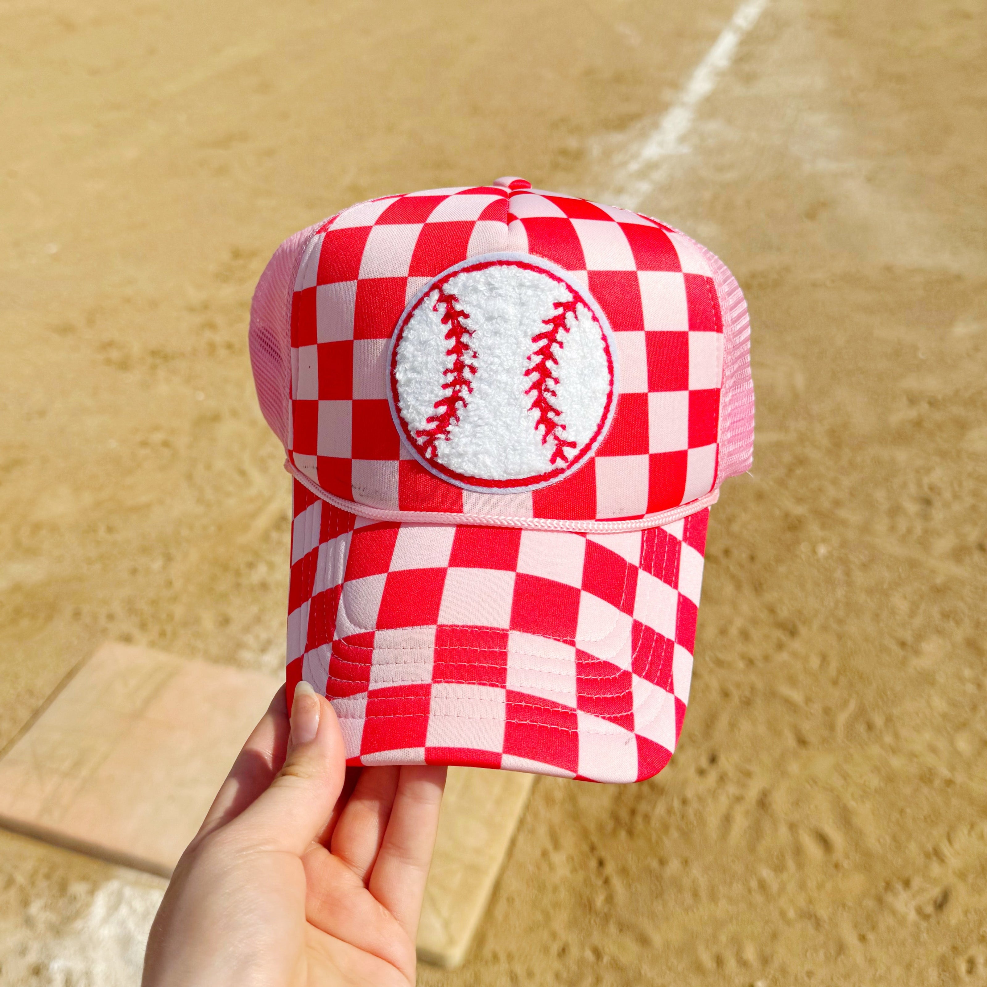 Checkered Baseball Patch Trucker Hat
