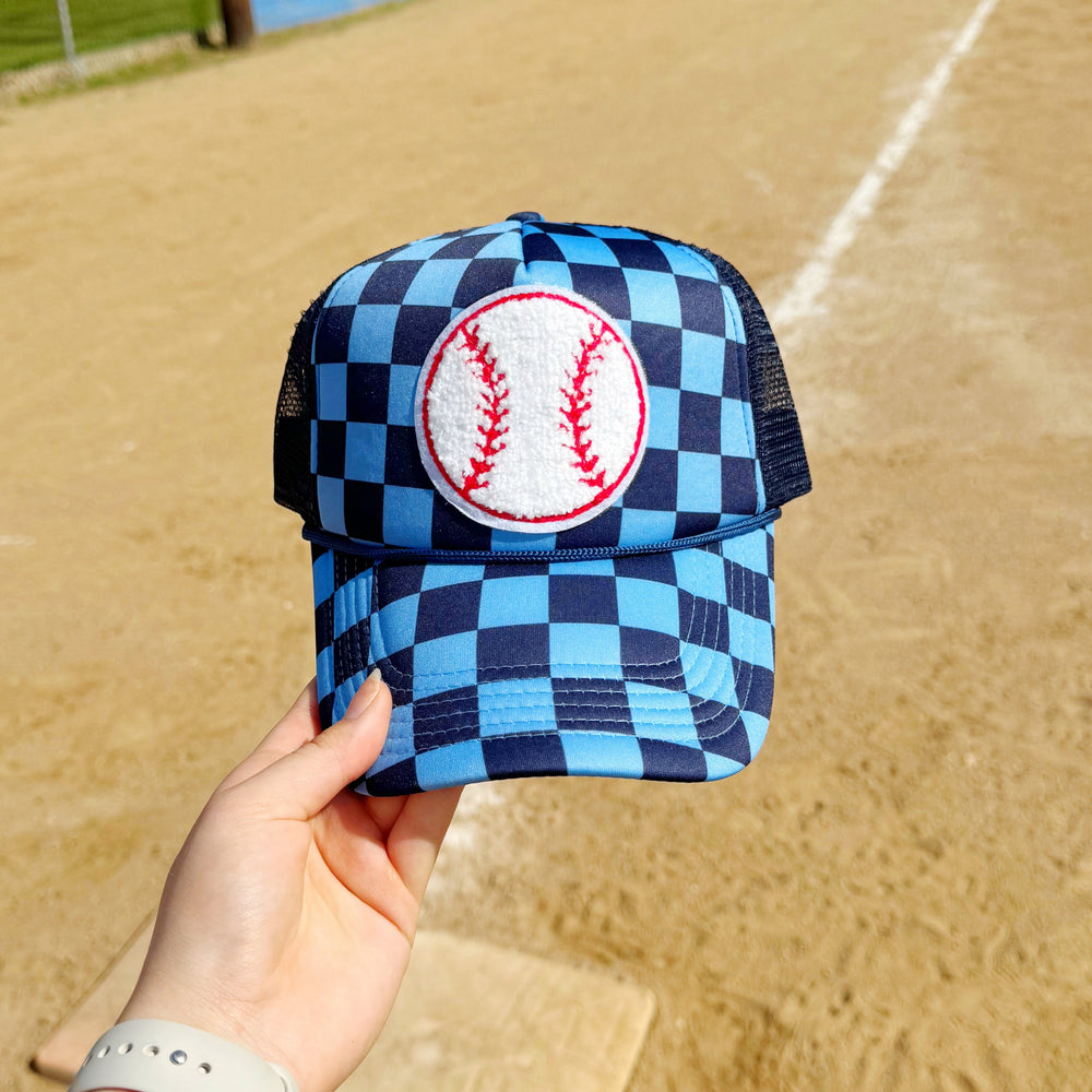 Checkered Baseball Patch Trucker Hat
