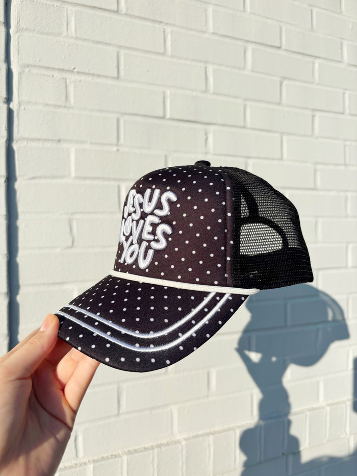 Polka Dot Jesus Loves You Smiley Hat
