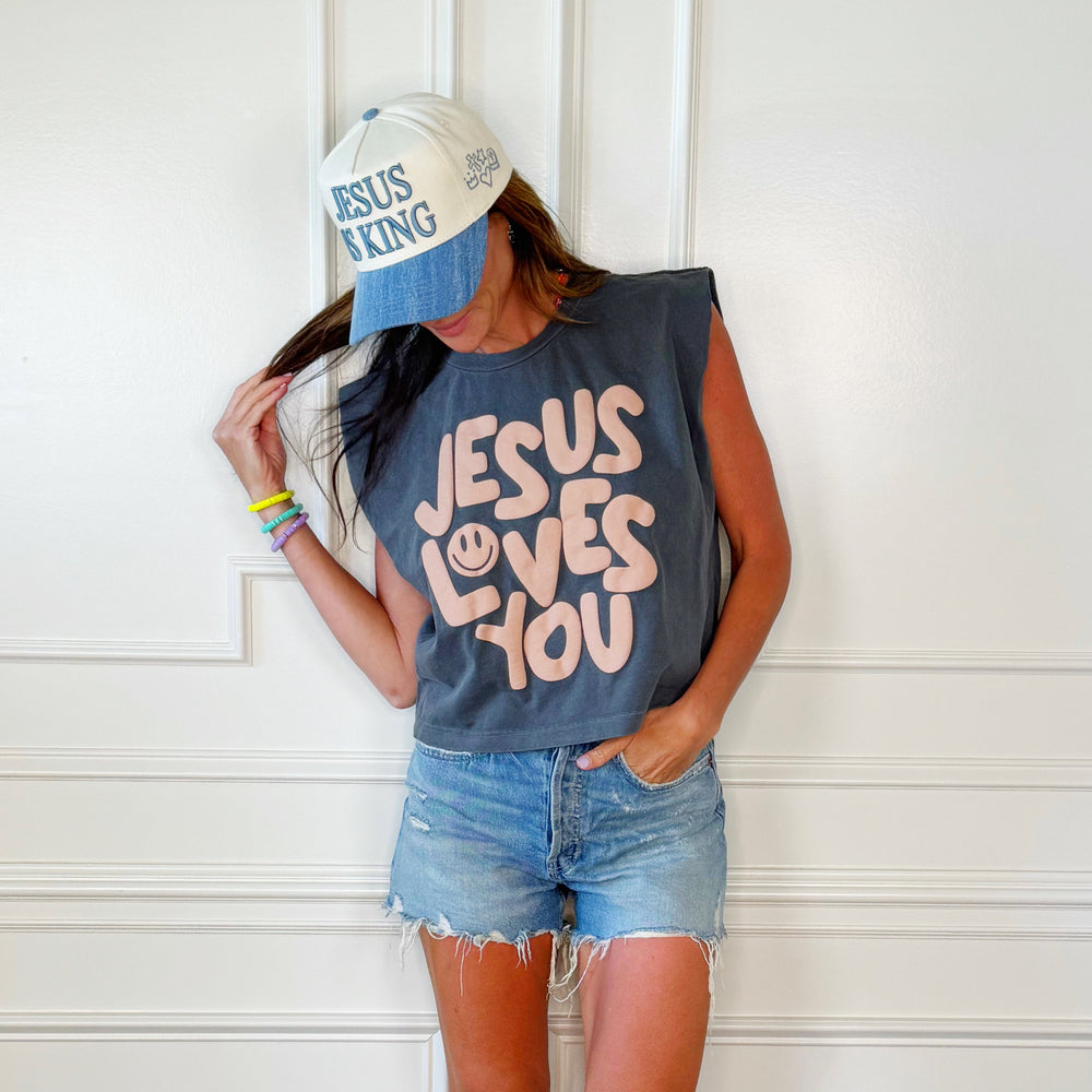 Smiley Jesus Loves You Puff Tank