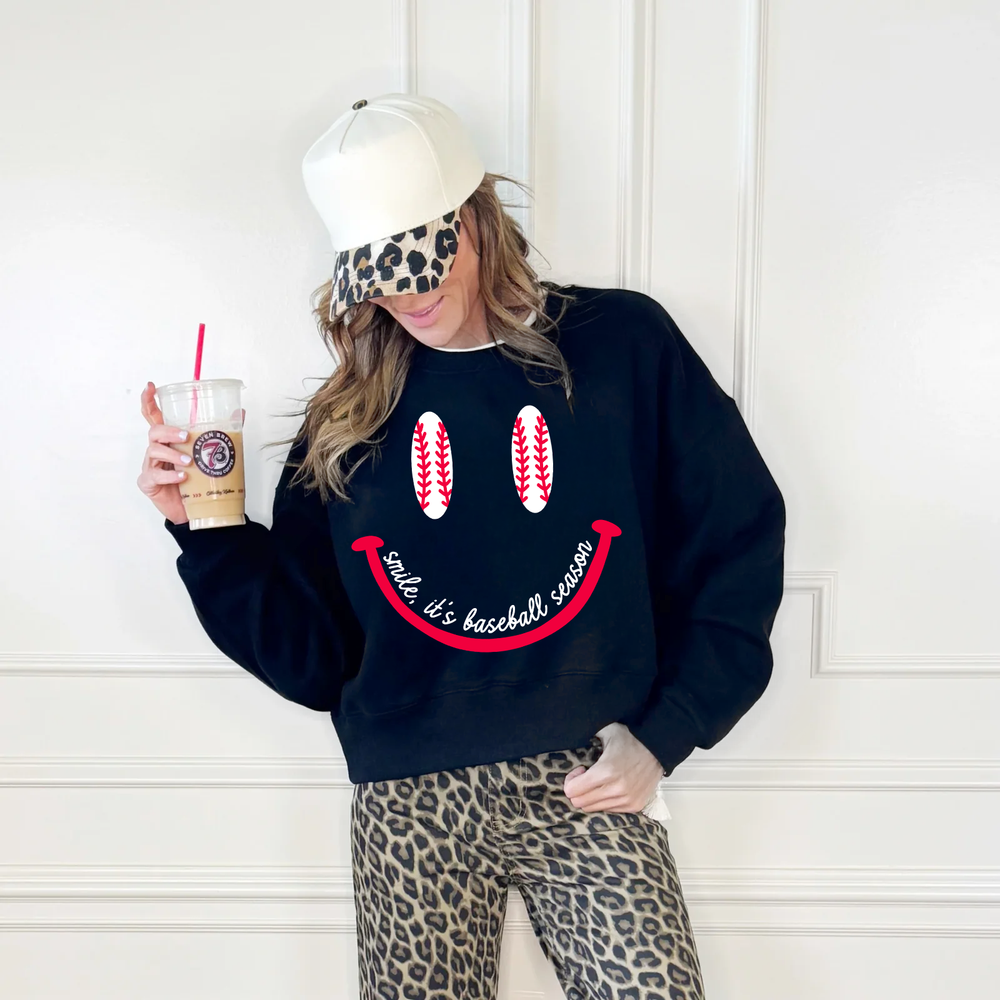 Smiley, It's Baseball Season Crop Sweatshirt